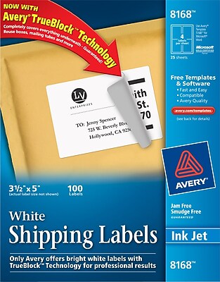 Avery ® 8168 White Shipping Label With TrueBlock ® Technology, 3 1/2"(W ...