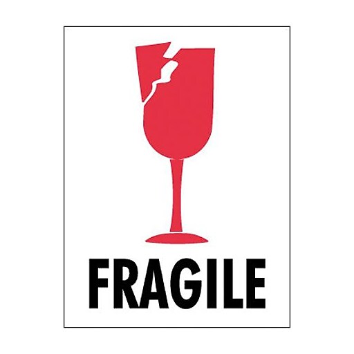 Tape Logic Fragile (Glass) Shipping Label, 3" x 4", 500/Roll | Staples