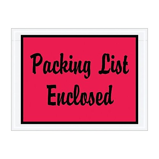 Packing List Envelope, 4 1/2" x 6" - Red Full Face, "Packing List ...