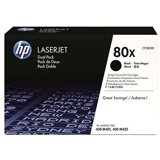 HP 80X Black High Yield Toner Cartridge, 2/Pack (CF280XD) | Staples