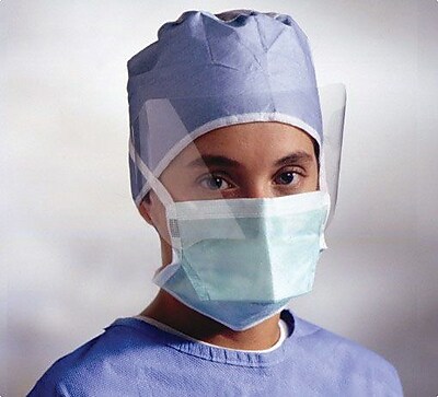Medline Chamber-Style Surgical Face Masks with Eyeshield, Green, 100 ...