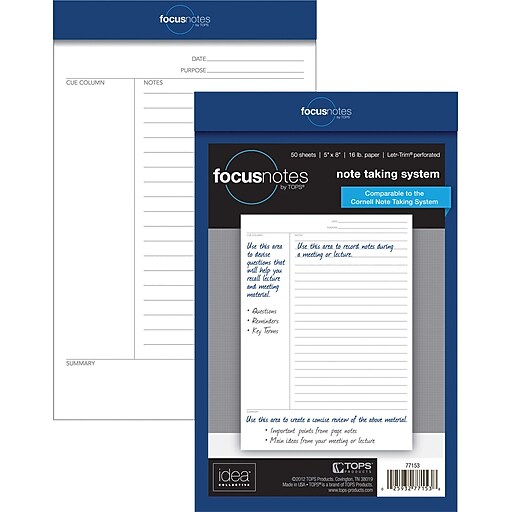 Tops® FocusNotes® Notepad, 5" x 8", White, 50 Sheets/Pad (77153) | Staples