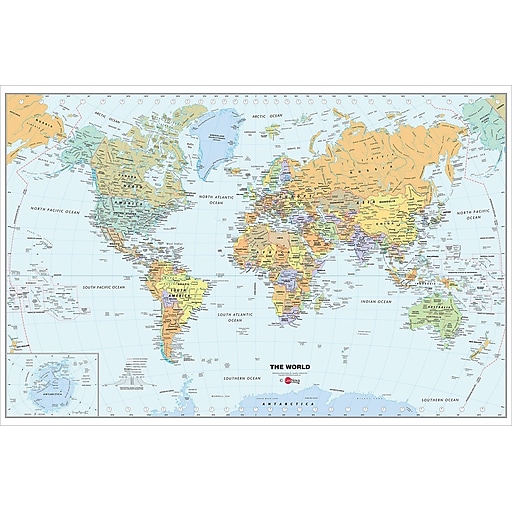 WallPops World Dry Erase Map, White Boarder, 24" x 36" | Staples