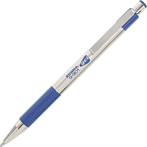 Zebra STEEL 3 Series G-301 Retractable Gel Pen, Medium Point, 0.7mm ...