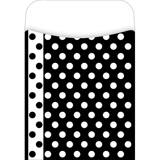 Barker Creek Peel and Stick Library Pocket, Black and White Dots Design ...