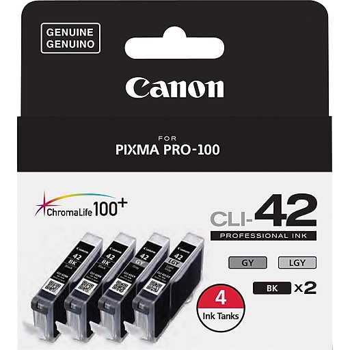 Canon 42 Black/Gray/Light Gray Standard Yield Ink Cartridge, 4/Pack ...