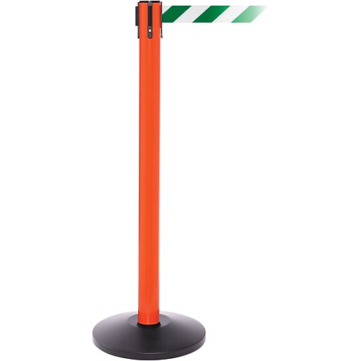 SafetyPro 250 Orange Stanchion Barrier Post with Retractable 11' Green ...