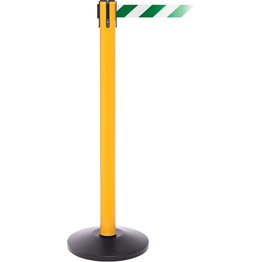 SafetyPro 250 Yellow Stanchion Barrier Post with Retractable 11' Green ...