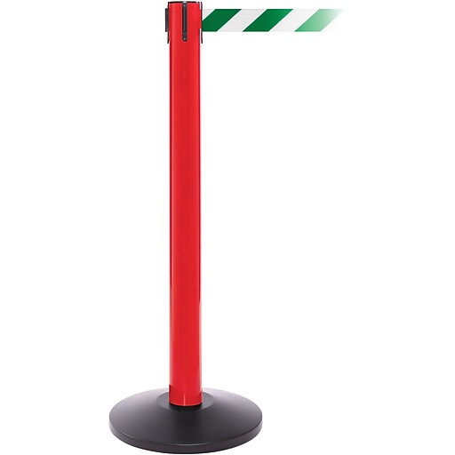 SafetyPro 300 Red Stanchion Barrier Post with Retractable 16' Green ...