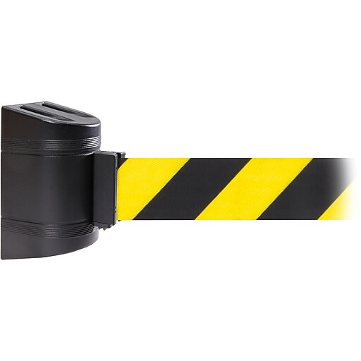 WallPro 450 Black Wall Mount Belt Barrier with 15' Yellow/Black Belt ...