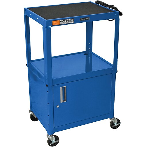 Luxor 2-Shelf Metal Mobile A/V Cart with Lockable Wheels, Royal Blue ...