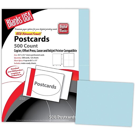 Blanks/USA® Bristol Digital Postcard, 5 1/2" x 4 1/4", Blue, 125/Pack ...