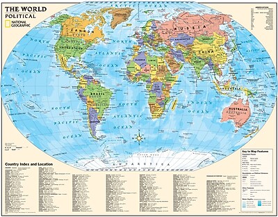 National Geographic Maps Political Series World Map, Grades 4th - 12th ...