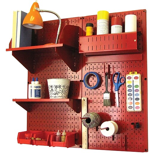 Wall Control Craft Center Pegboard Organizer Kit; Red Tool Board and ...