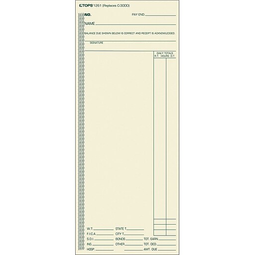 TOPS Weekly Time Cards, 8.25" x 3.37", 500/Box (1261) | Staples