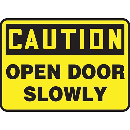 Accuform 10" x 14" Plastic Safety Sign "CAUTION OPEN DOOR SLOWLY ...