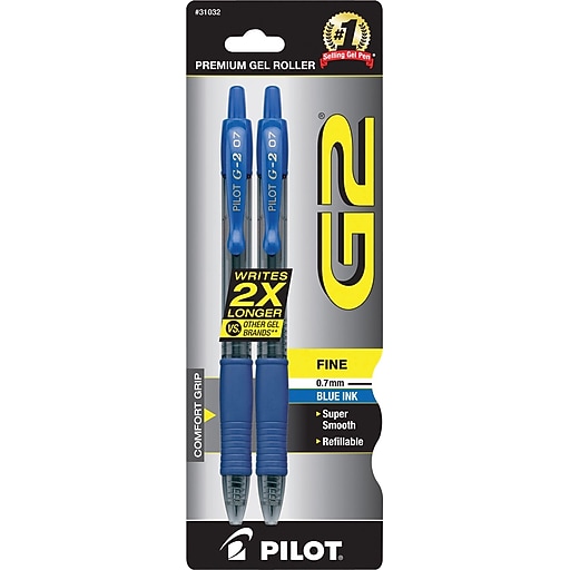 Pilot G2 Retractable Gel Pens, Fine Point, Blue Ink, 2/Pack (31032 ...