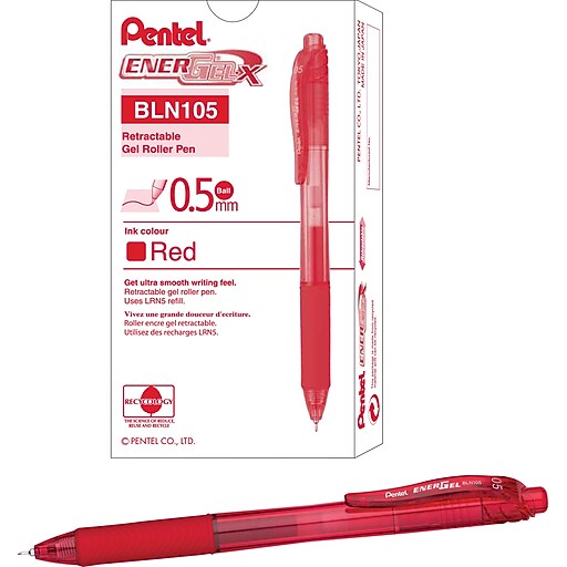 Pentel EnerGel-X Retractable Gel Pens, Fine Point, Red Ink, Dozen ...
