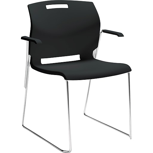Global Popcorn Stack Chair with Arms, Plastic, Asphalt Black, Seat: 18 ...