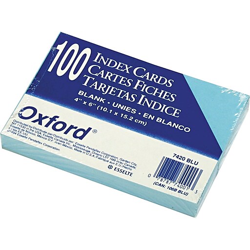 Oxford 4" x 6" Index Cards, Blank, Blue, 100/Pack (7420BLU) | Staples