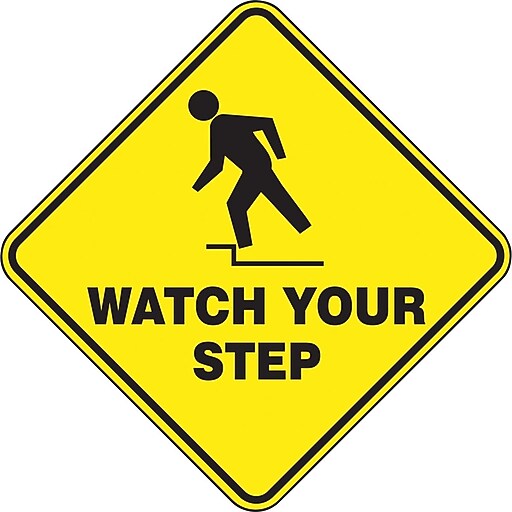 Accuform Slip-Gard WATCH YOUR STEP Diamond Floor Sign, Black/Yellow, 17 ...
