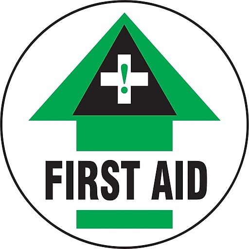 Accuform Slip-Gard FIRST AID Round Floor Sign, Black/Green/White, 17 ...