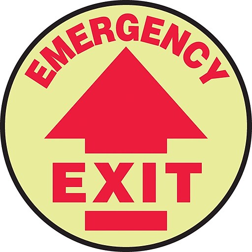 Accuform Slip-Gard EMERGENCY EXIT Round Floor Sign, Red/Yellow, 17"Dia ...