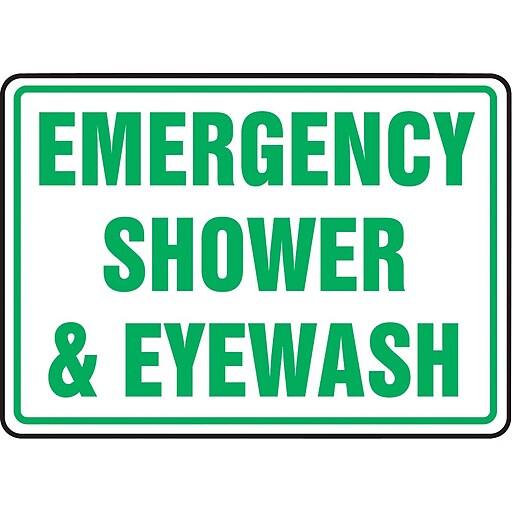 Accuform Safety Sign, EMERGENCY SHOWER & EYEWASH, 10" x 14", Aluminum ...