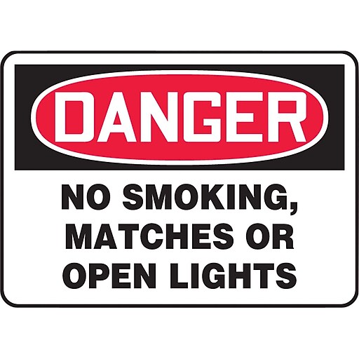 Accuform Safety Sign, DANGER NO SMOKING, MATCHES OR OPEN LIGHTS, 10" x ...