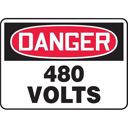 Accuform Safety Sign, DANGER 480 VOLTS, 10" x 14", Plastic (MELC059VP ...