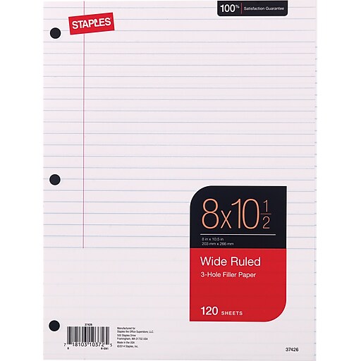 Staples Wide Ruled Filler Paper 8 X 10 1 2 120 Sheets 36 Pack