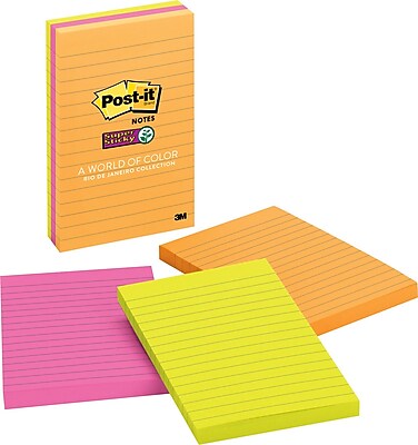 Post-it® Super Sticky 4" x 6" Line-Ruled Rio De Janiero Notes, 3 Pads ...