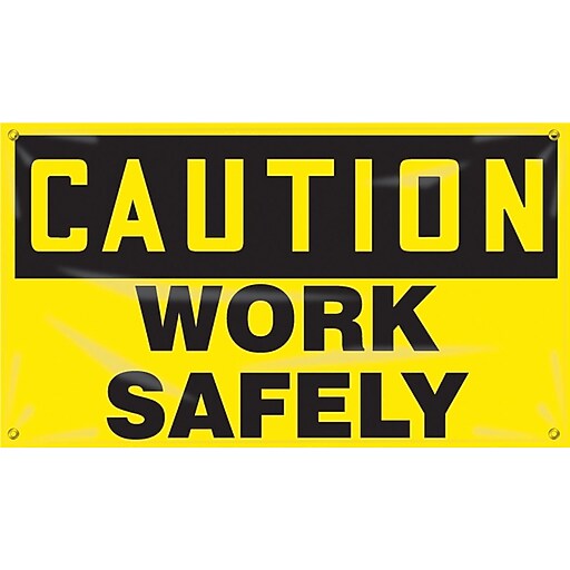 Accuform Motivational Safety Banner, CAUTION WORK SAFELY, 28" x 4 ...
