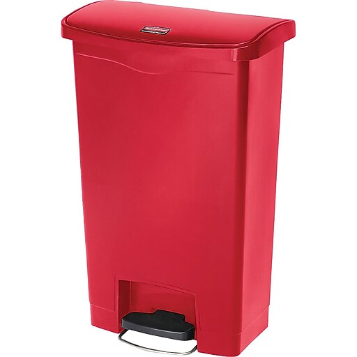 Rubbermaid Slim Jim Resin Front Step-On Trash Can, 13 Gallons, Red ...