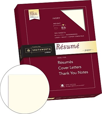 SOUTHWORTH 100% Cotton Resume Paper, 8 1/2" x 11", 32 lb., Wove Finish ...
