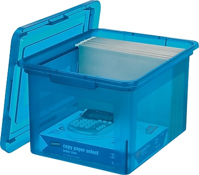 Staples® Letter/Legal File Box, Translucent Blue (140086) | Staples®