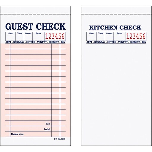 Alliance S6000, 2 part, with Carbon, Salmon, 17 Line, Guest Checks, 50 ...