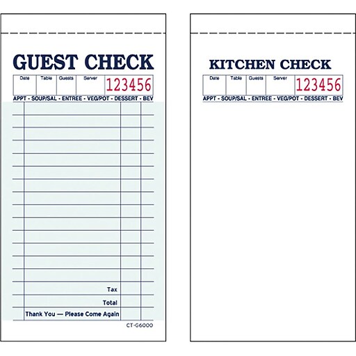 Alliance G6000, 2 part, with Carbon, Green, 17 Line, Guest Checks, 50 ...