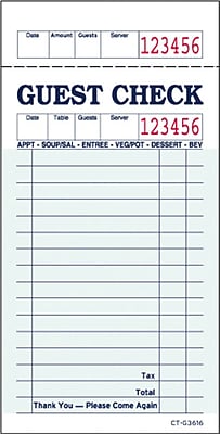 Alliance G3616, Single Copy, Green, 16 Line, Guest Checks, 100 Checks ...