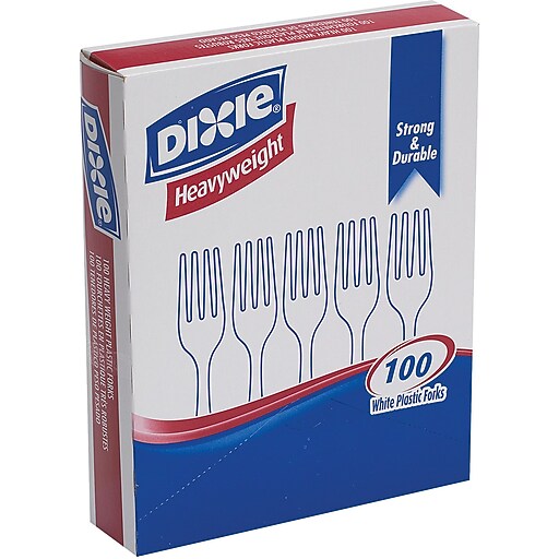 Dixie Plastic Forks, Heavy-Weight, White, 100/Box (KH207) | Staples