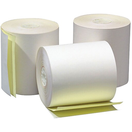 Alliance Add/Cash/POS Rolls, 3" x 65', 3-Ply Carbonless White/Canary ...