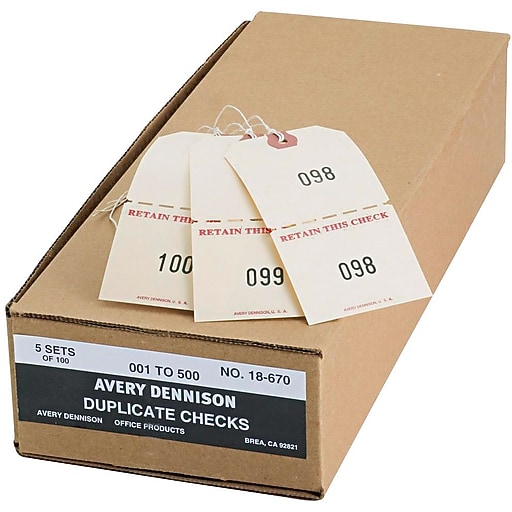 Avery Extra-Large Strung Manila Claim Checks, 1-500, White Twine, 4 3/4 ...