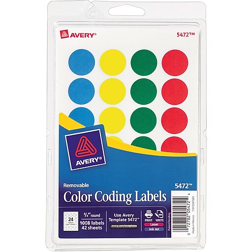 Avery® Round 3/4" Diameter Print-and-Write Color-Coding Labels ...