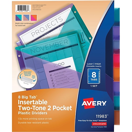 Avery® Two Tone Double Pocket Insertable Plastic Tab Dividers, 8-Tab ... Avery® Two Tone Double Pocket Insertable Plastic Tab Dividers, 8-Tab ...