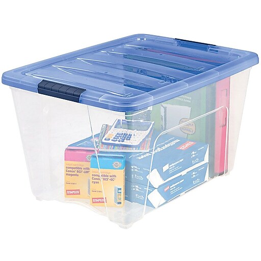 IRIS Stack & Pull 54 Qt. Latch Lid Storage Box, Clear and Blue, 6/CT ...