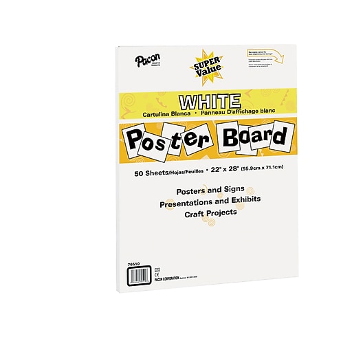 Pacon Poster Board, 22" x 28", White, 50/Pack (76510) | Staples