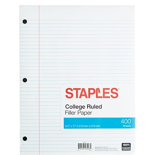 Staples College Ruled Filler Paper 8 1 2 X 11 400 Pack 27521m