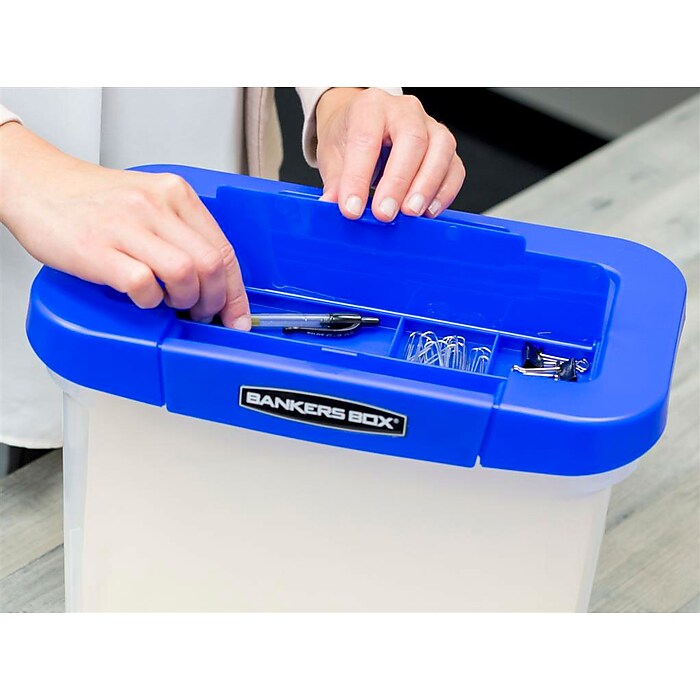 Bankers Box Heavy Duty Plastic Portable File Storage Box Letter Size Blue Clear 0086301 Staples
