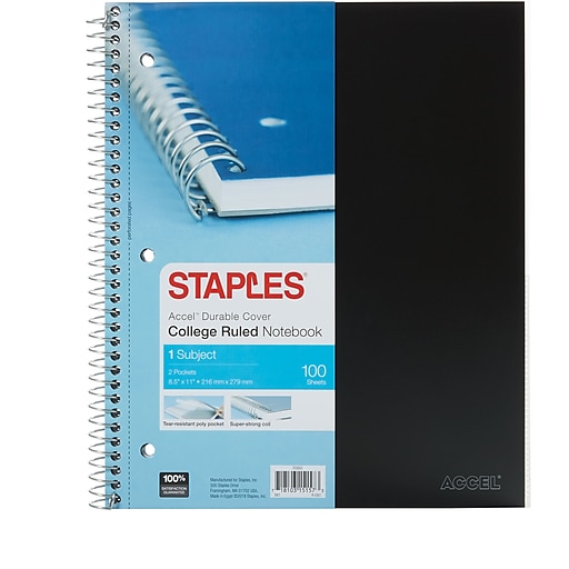 Staples® Accel Durable Poly Cover 1 Subject Notebook College Ruled 8