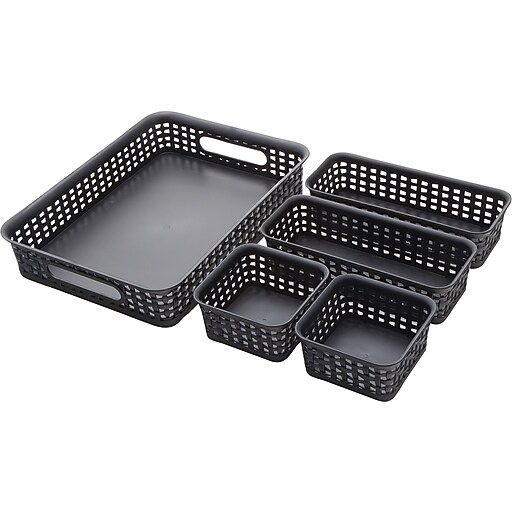 Advantus Plastic Weave Bins, Black, 5/Pack (37530) | Staples